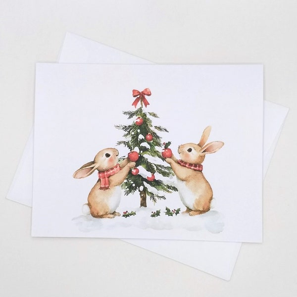 Bunny Christmas Card - Etsy