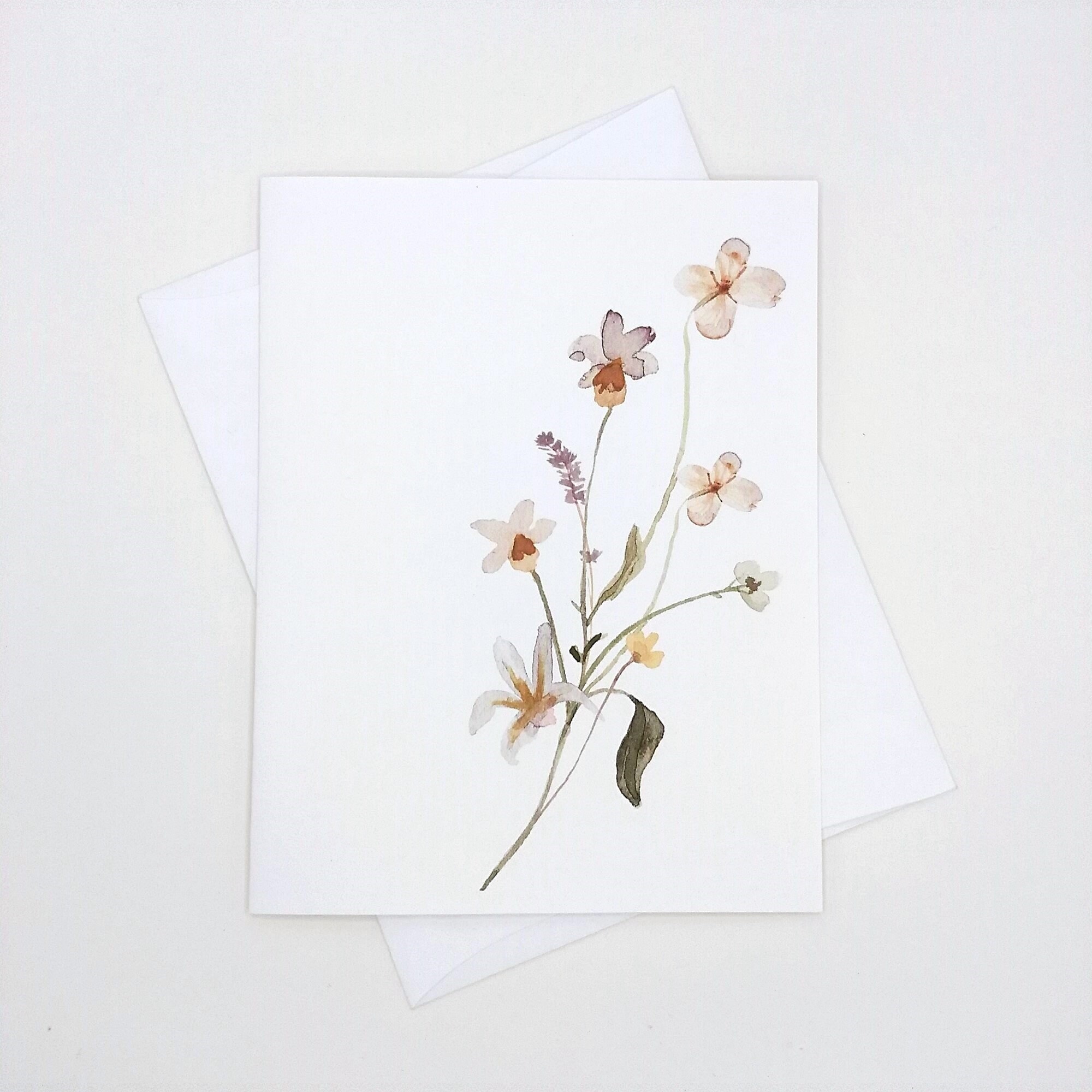 Wildflower Note Cards Set, 8 Blank Folded Cards, Watercolor Flower ...