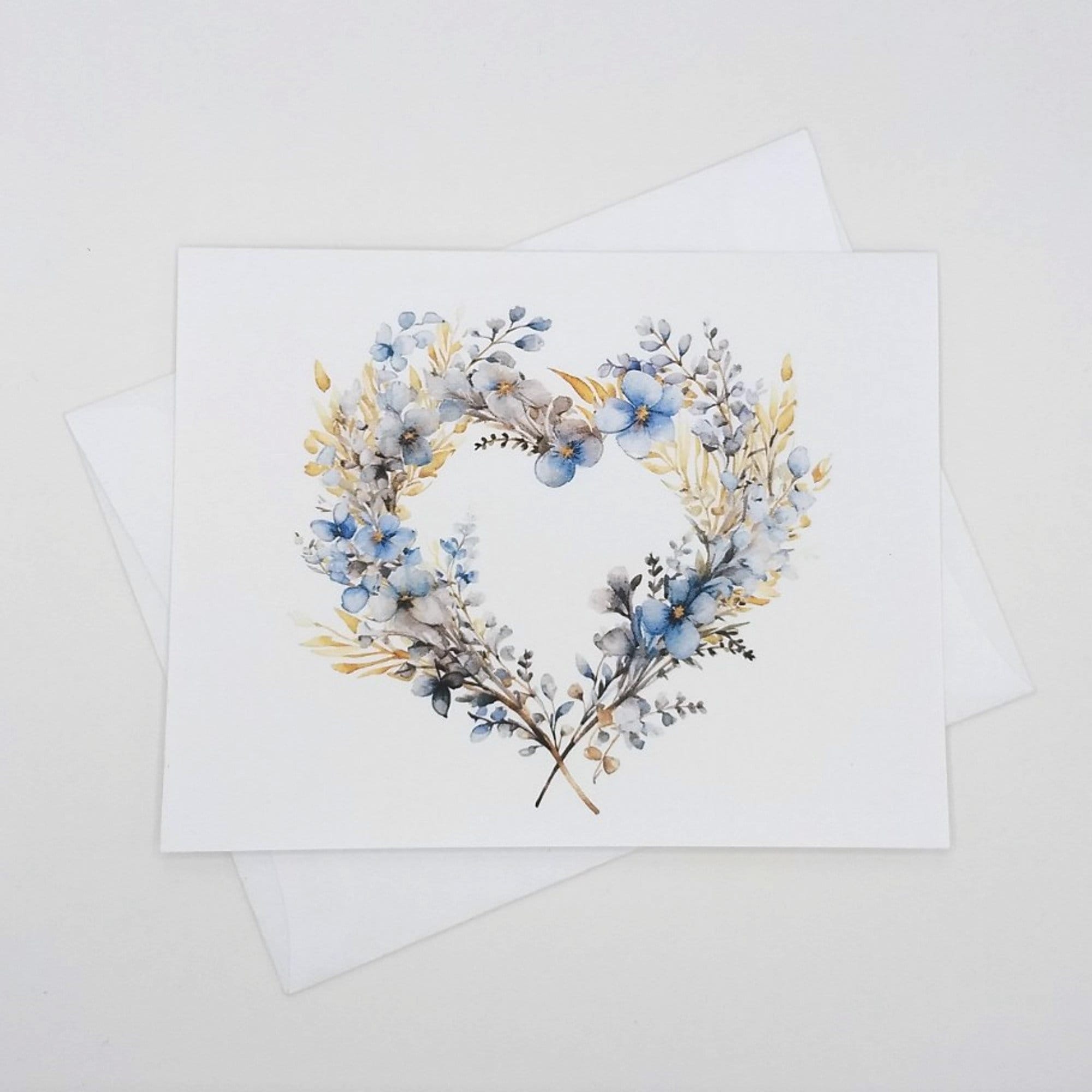 Blue Flower Heart Cards, 8 Blank Folded Note Cards, Watercolor Flowers ...