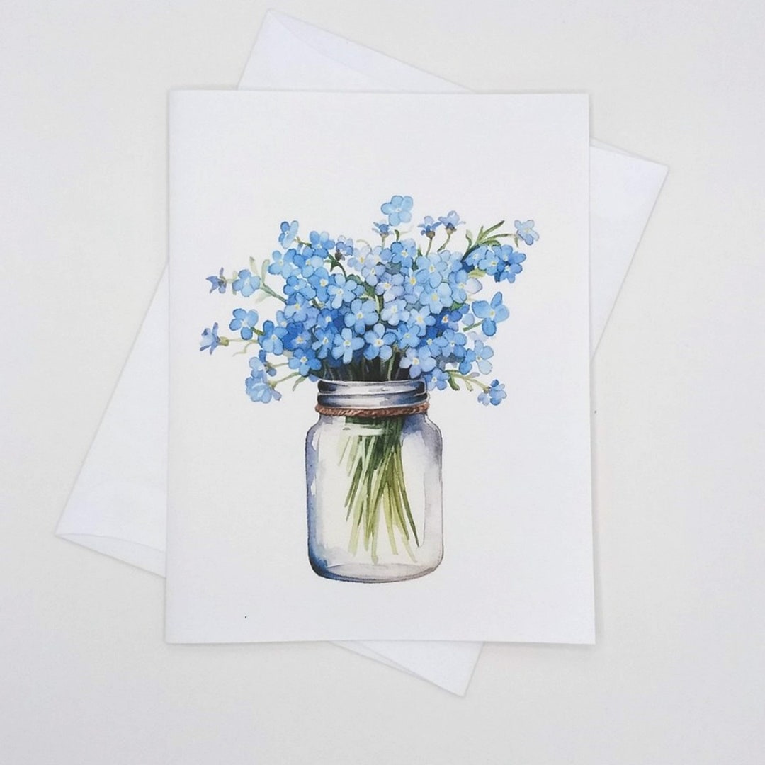 Forget Me Not Bouquet Cards, 8 Blank Folded Note Cards, Watercolor ...