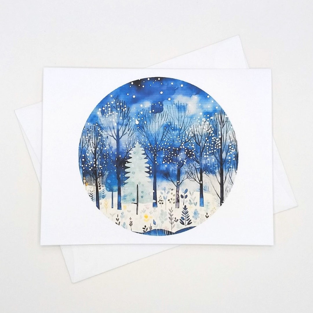 Snowy Night Christmas Card Set, 8 Blank Inside Folded Note Cards ...