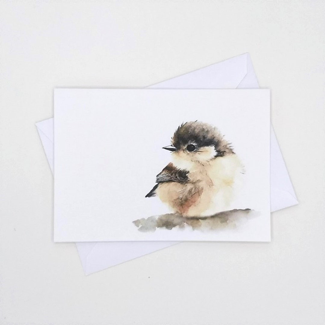 Chickadee Bird Note Cards Set, 4-bar Size Blank Folded Cards, Watercolor Bird, Baby Bird - Etsy