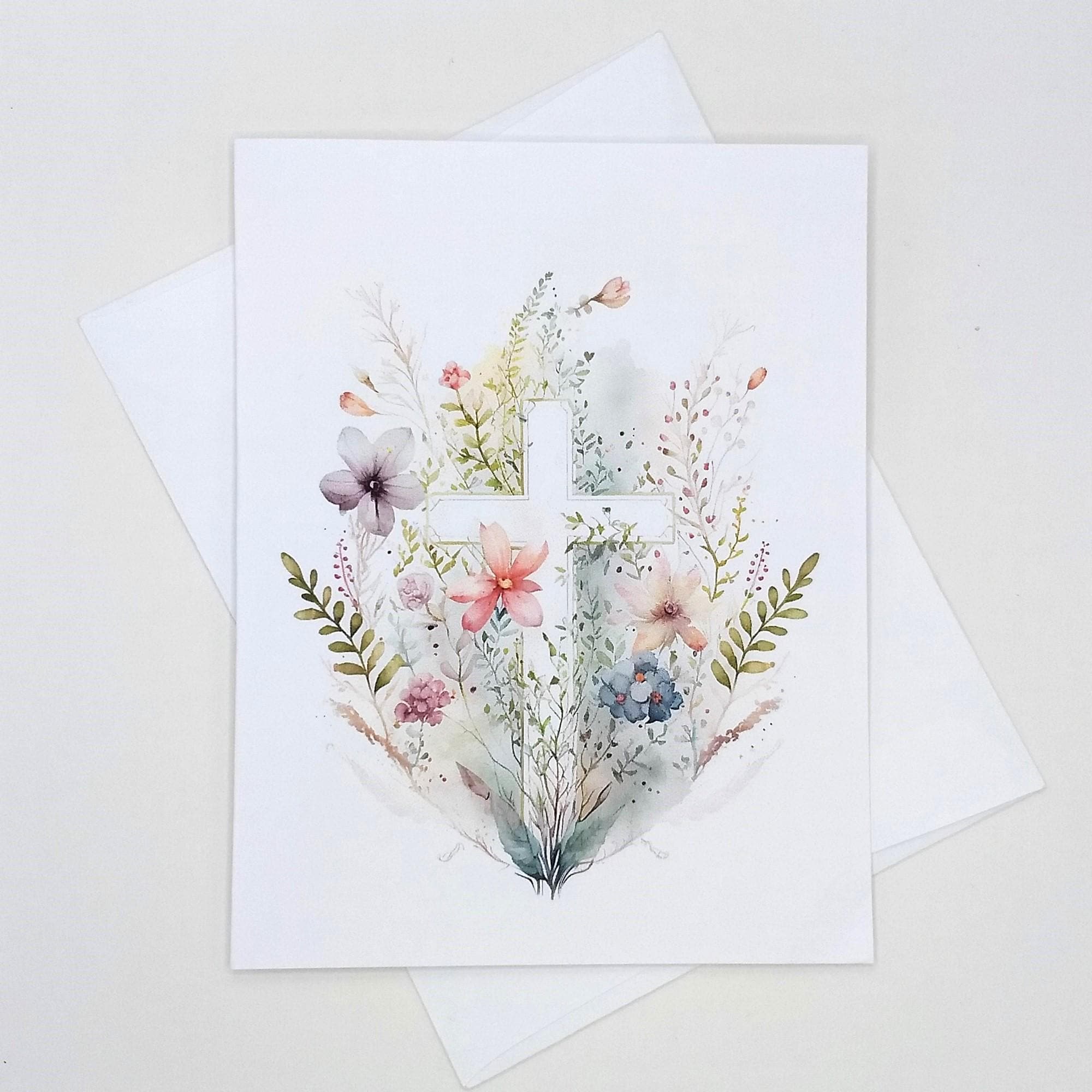 Floral Cross Note Cards, Set of 8, Easter, Sympathy - Etsy