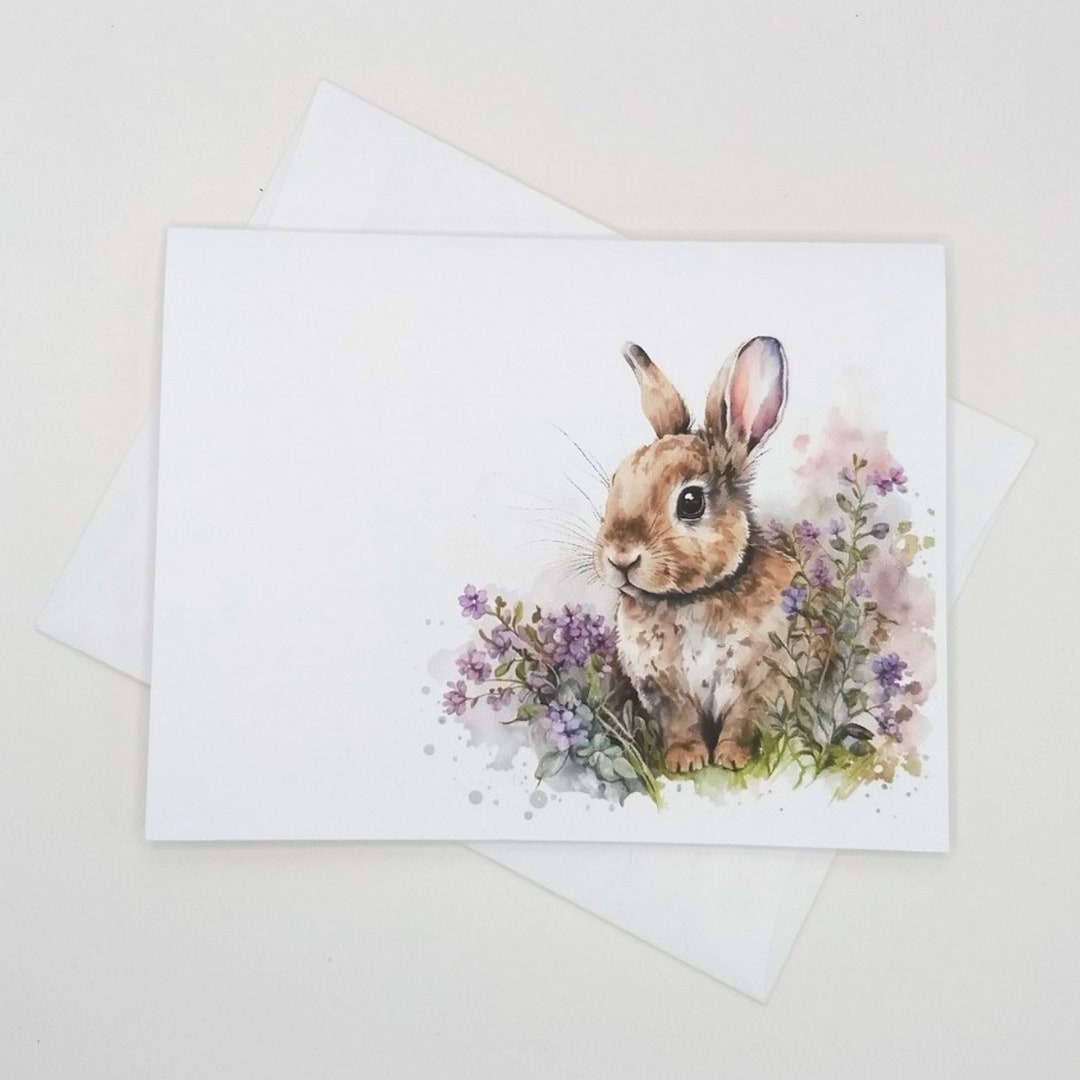 Cute Bunny Note Cards, Set of 8 Blank Folded Cards, Watercolor Rabbits ...