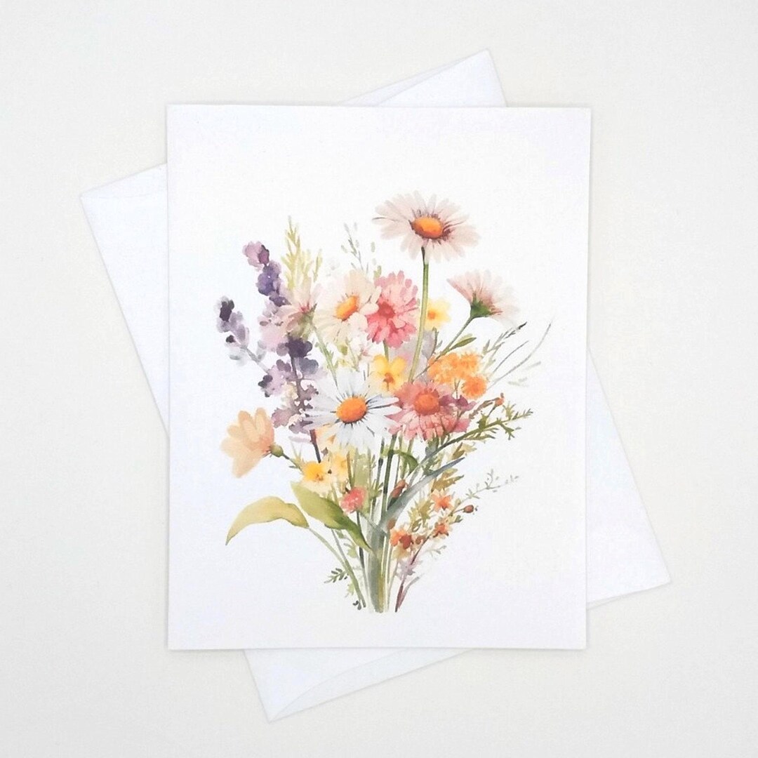 Wildflower Note Card Set, 8 Matching Watercolor Meadow Flowers Cards ...