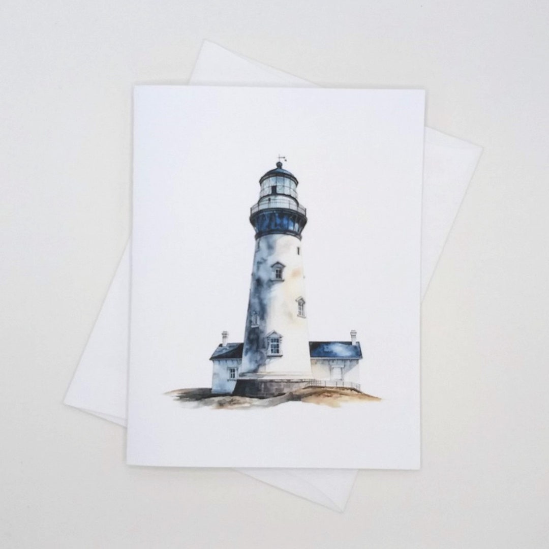 Lighthouse Cards, 8 Blank A2 Size Note Cards With Envelopes, Watercolor ...