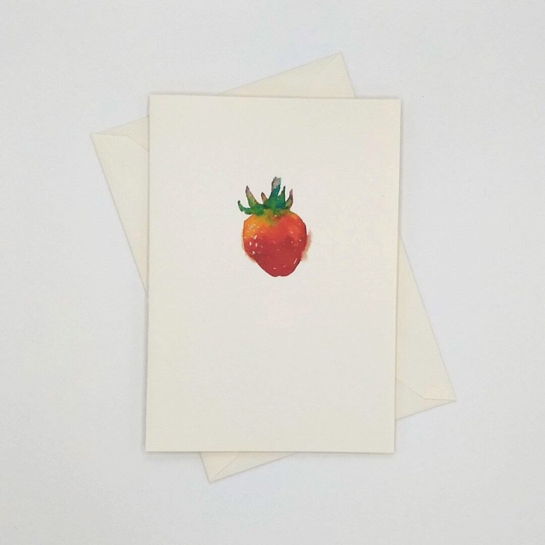 Strawberry Card Set, 8 Blank Folded Cards, Watercolor Strawberries ...