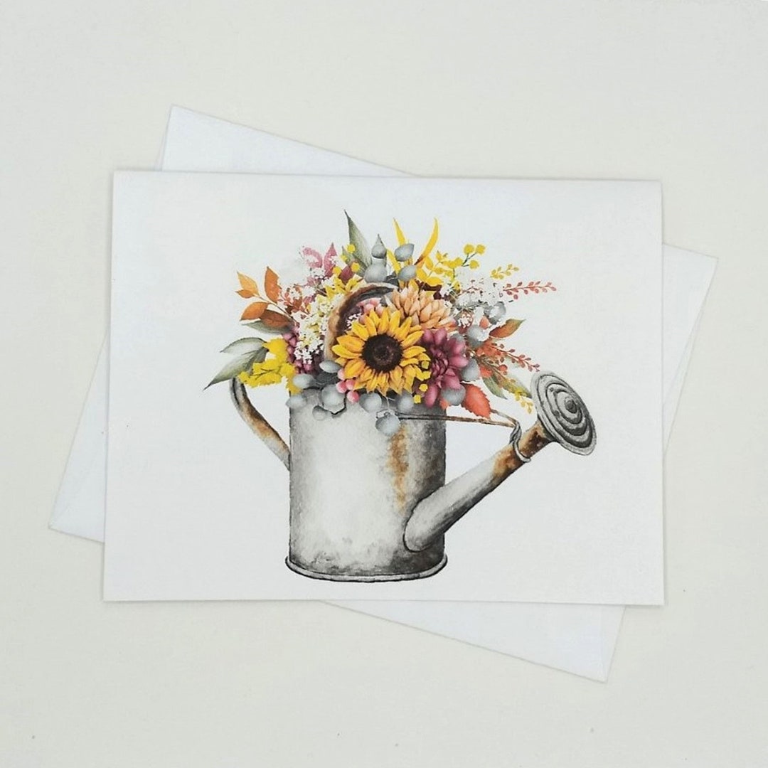 Sunflower Card Set, Blank Folded Note Cards, Watercolor Flowers ...