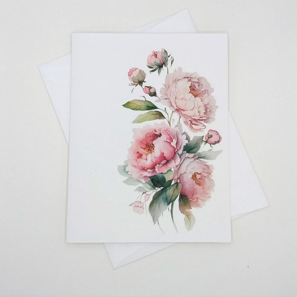 Blush Pink Rose Note Card Set, 8 Blank Folded Note Cards, Watercolor ...