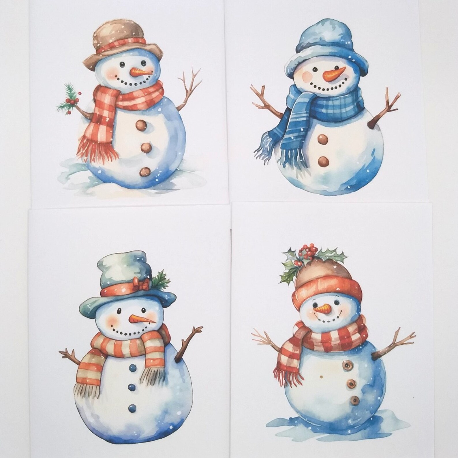 Christmas Card Snowman Assortment, 8 Blank Folded Note Cards, Snowmen ...