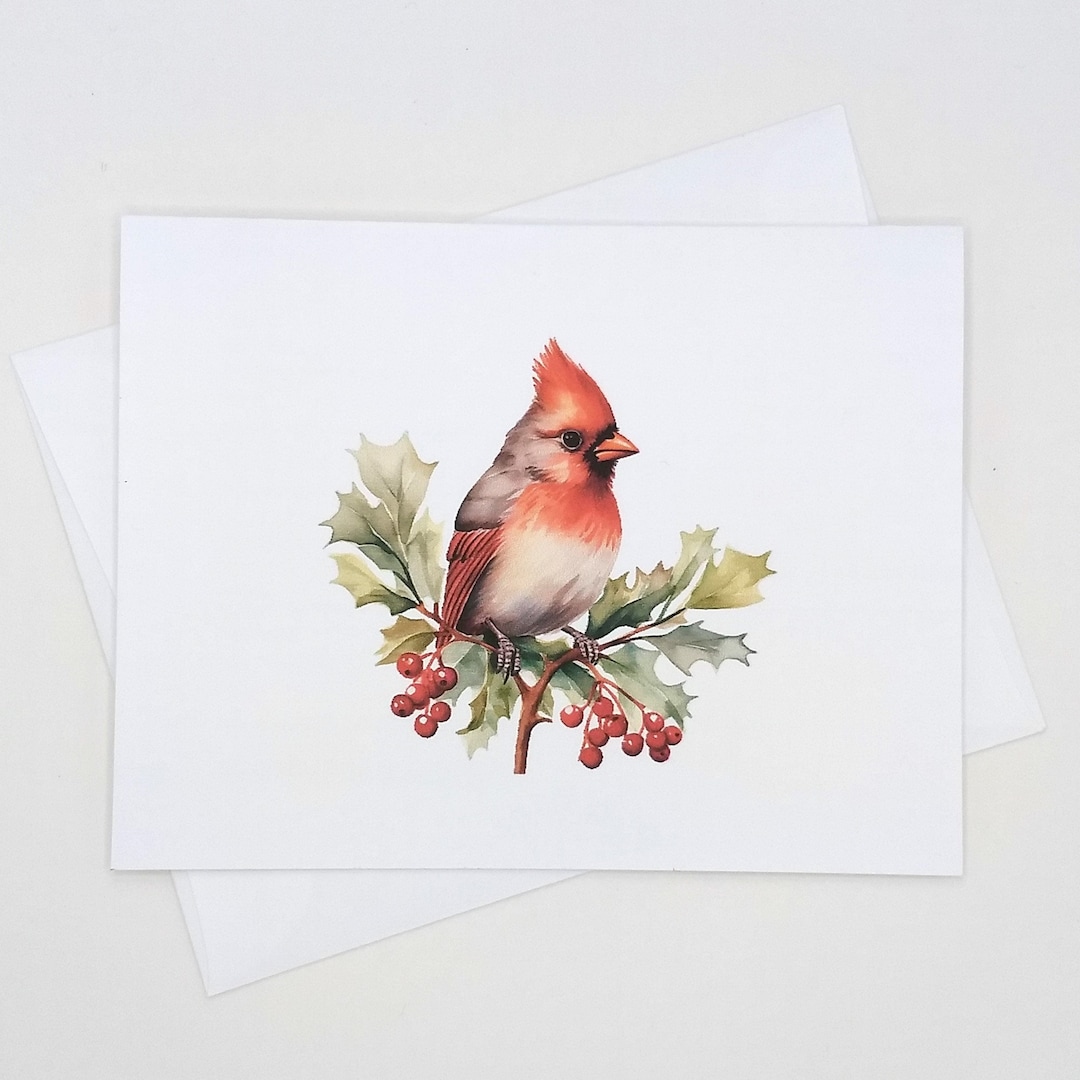 Red Cardinal Christmas Card Set, 8 Blank Inside Folded Note Cards ...