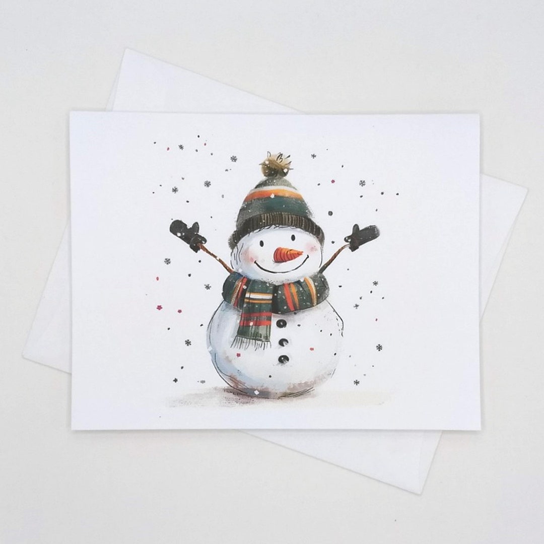 Snowman Christmas Cards, Blank Note Cards, Whimsical Snowmen, Winter ...