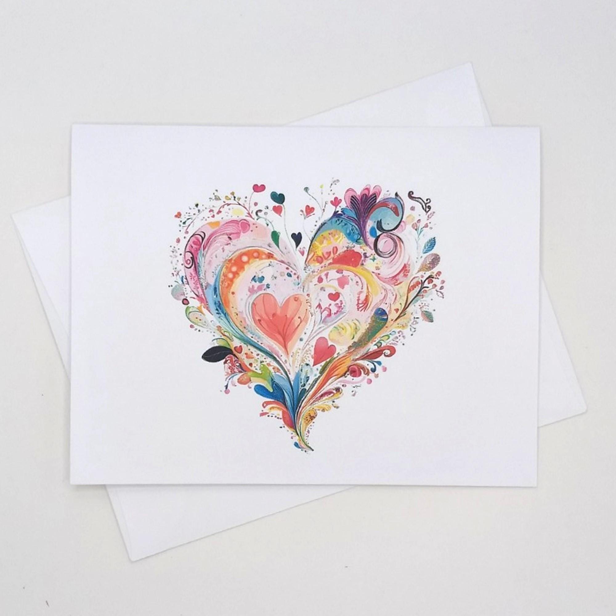 Abstract Heart Valentine's Day Cards, Set of 8 Matching Note Cards ...