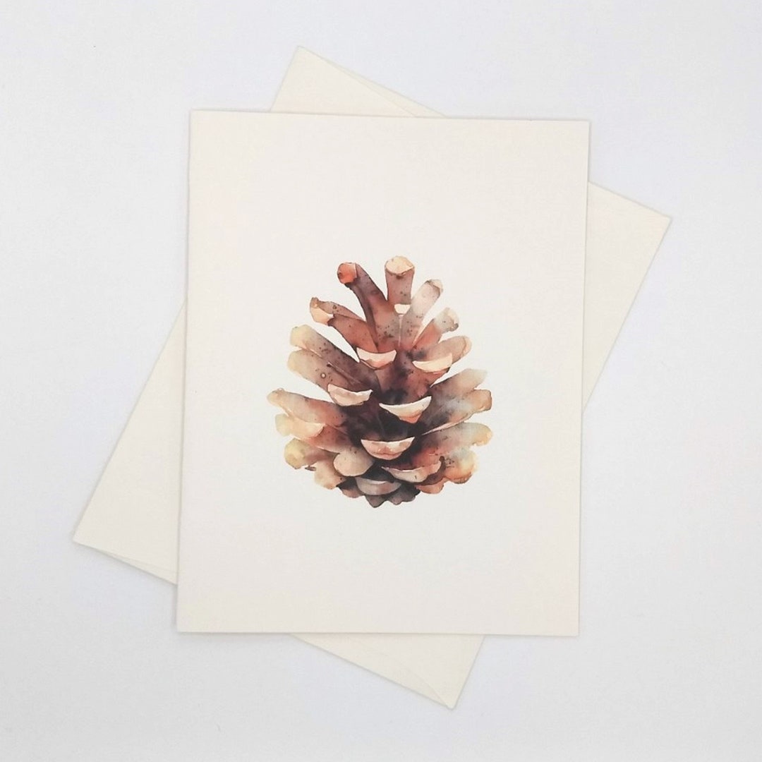 Pine Cone Cards, Set of 8 Note Cards, Watercolor Flowers, Notecards ...