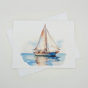 Sailboat Card Set, 8 Blank Folded Note Cards, Watercolor Style Nautical ...