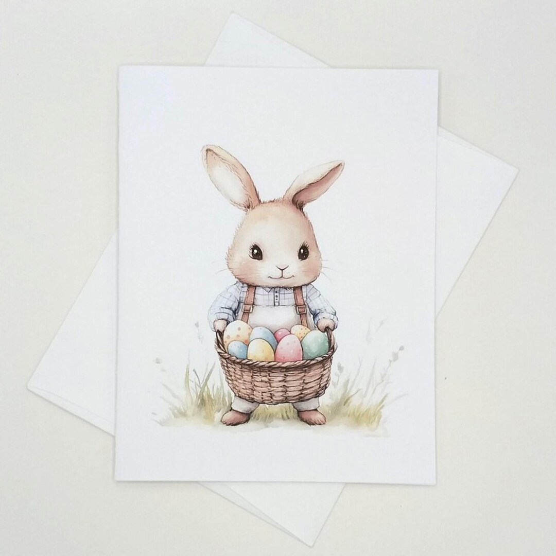 Easter Bunny Card Set, 8 Matching Note Cards, Cute Spring Holiday ...