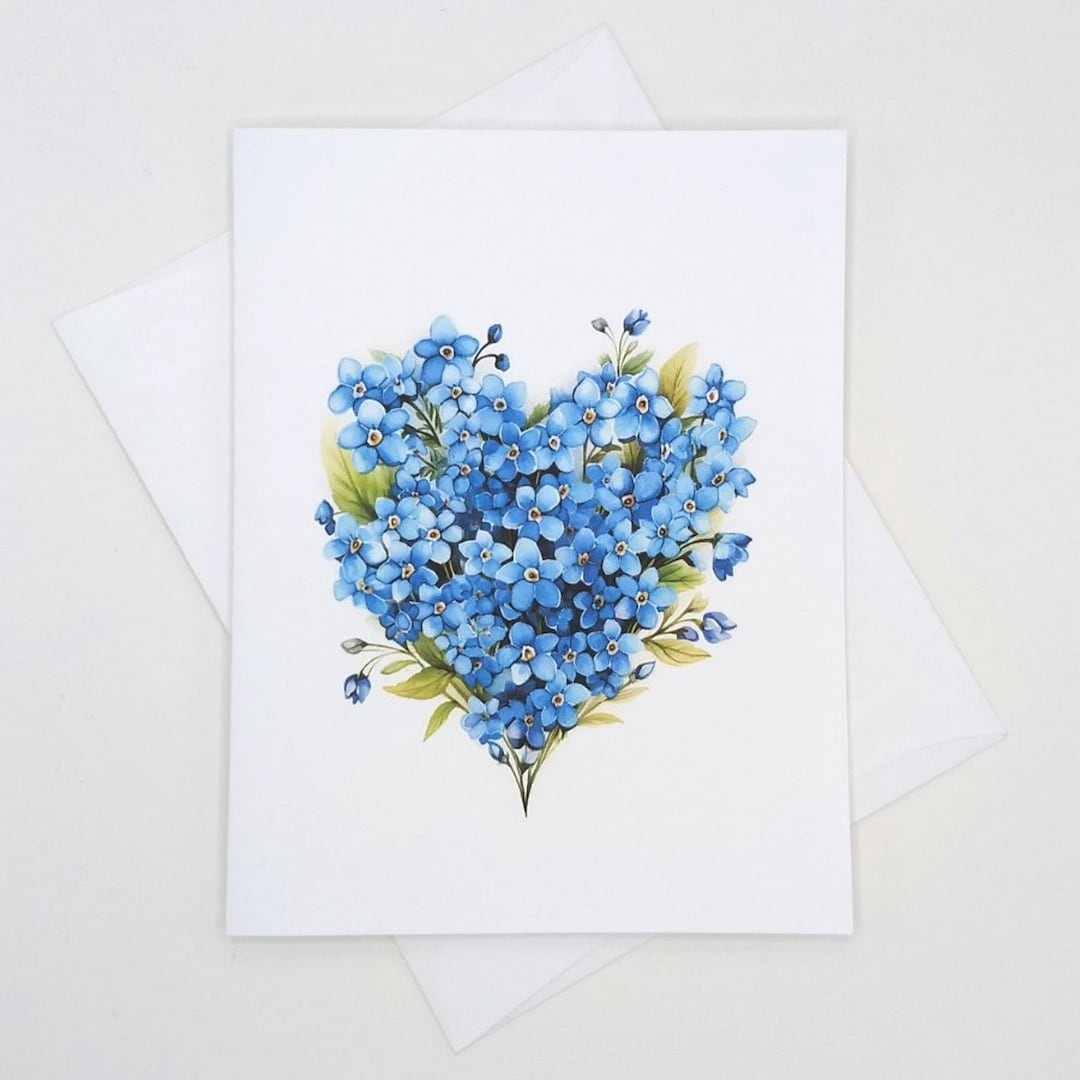 Forget Me Not Heart Note Cards, Set of 8, Floral Wedding, Valentine ...