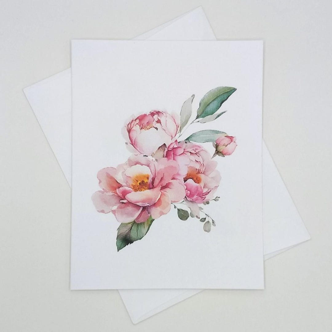 Peony Note Card Set, 8 Matching Cards With Envelopes, Watercolor Style ...