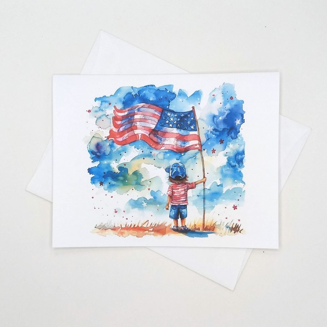 American Flag Note Card Set, Memorial Day, 4th of July, Patriotic, Red ...