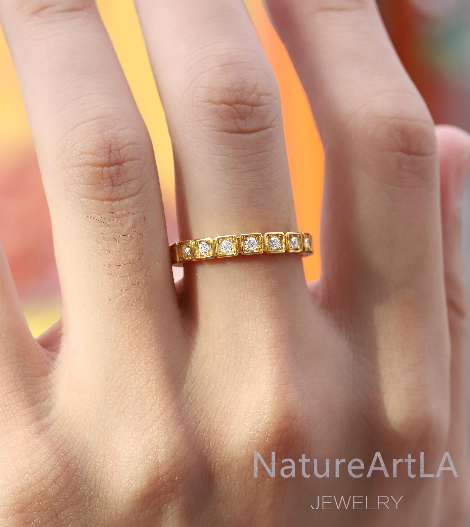 Unique Square Shape Moissanite Wedding Band 14kgold Couple Promise Ring ...