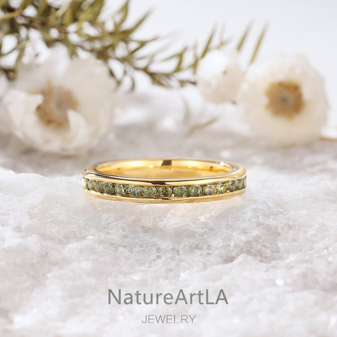 Green Tourmaline Eternity Ring: Solid Gold Wedding Band - Etsy