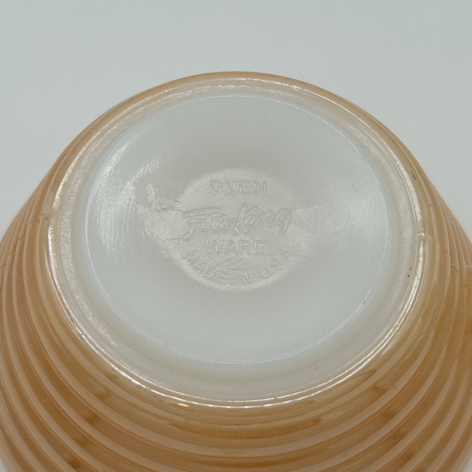 Peach Lusterware Bowl With Handle - White Fire King Glass Vintage ...