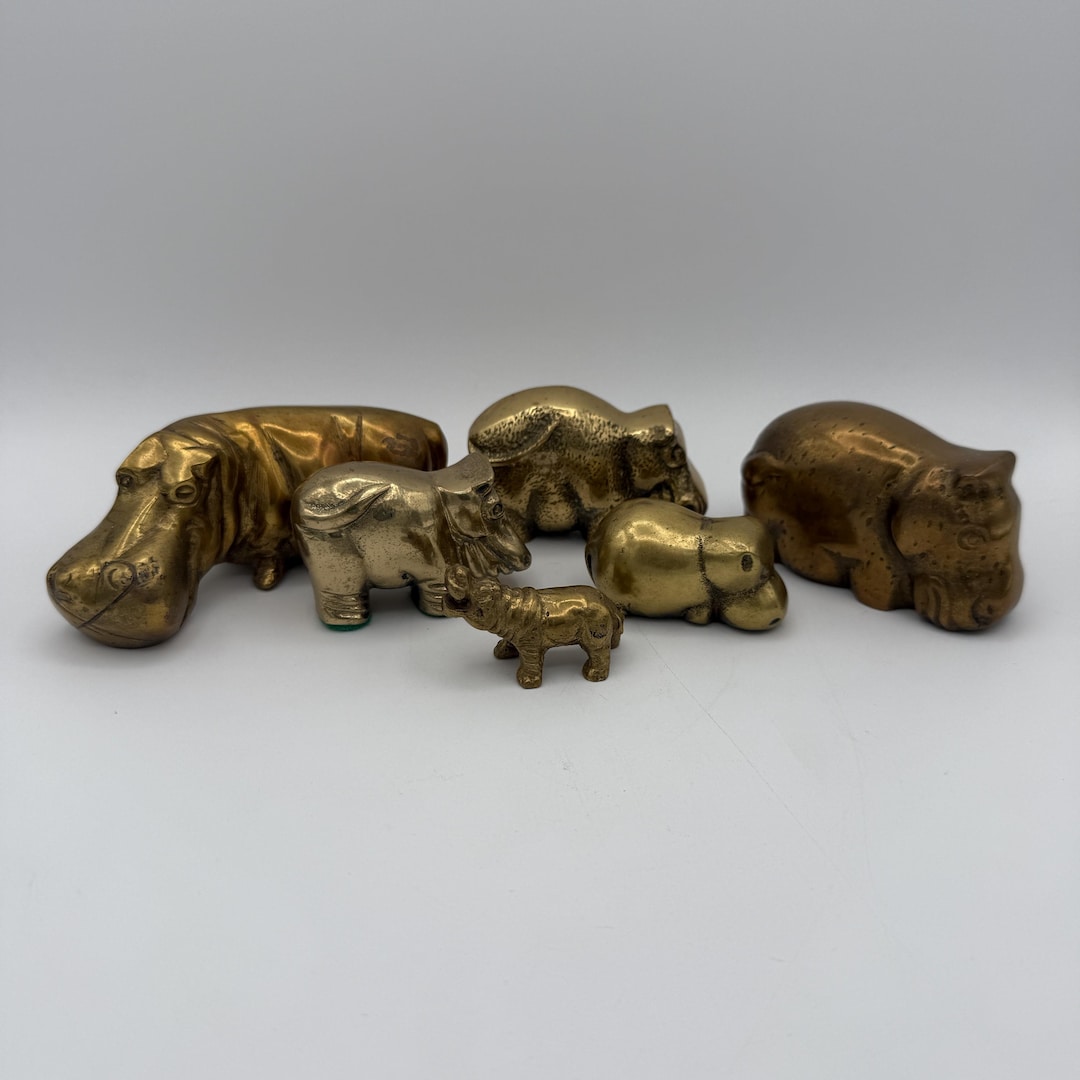 Metal Hippo Figurines • Miniature Animal Sculptures in Various Sizes ...