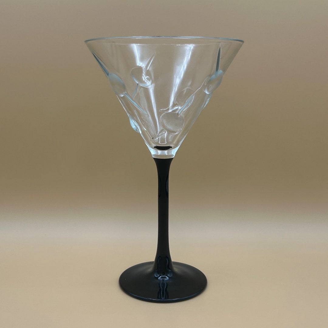 Black Stem Martini Glass - Raised Olive, Toothpick, Cosmo Cocktail ...