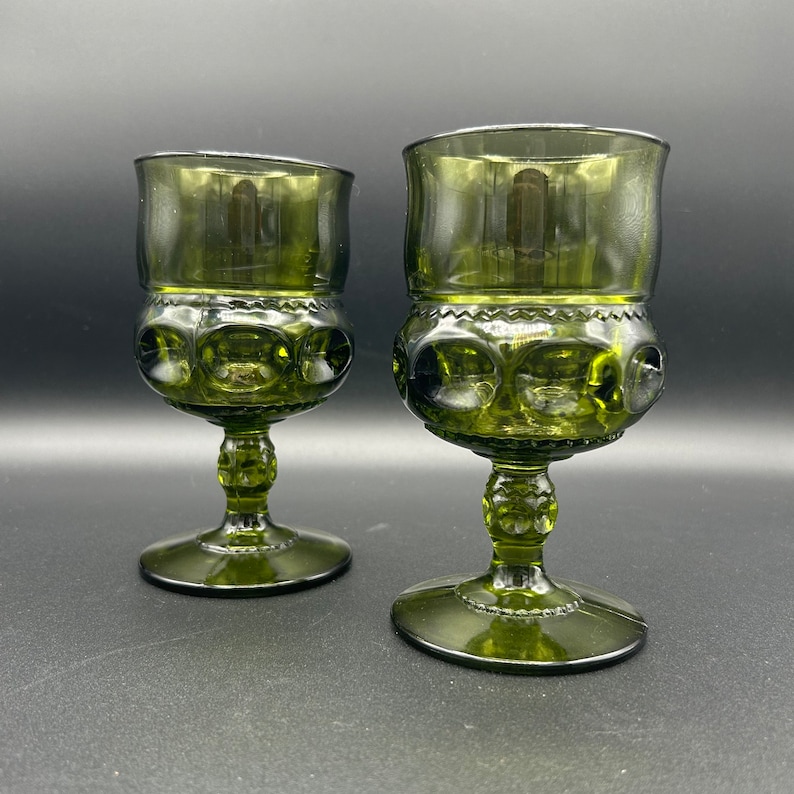 Kings Crown Water Wine Goblets -set of 2, Olive, Green, Thumbprint ...