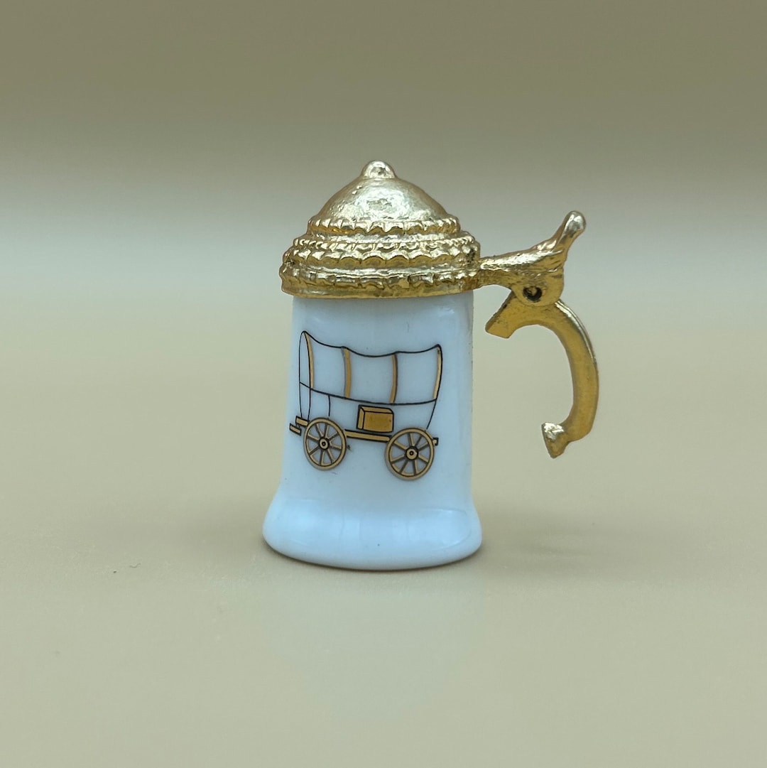 Beer Stein Thimble - White, Gold, Covered Wagon, Collectible, Vintage ...