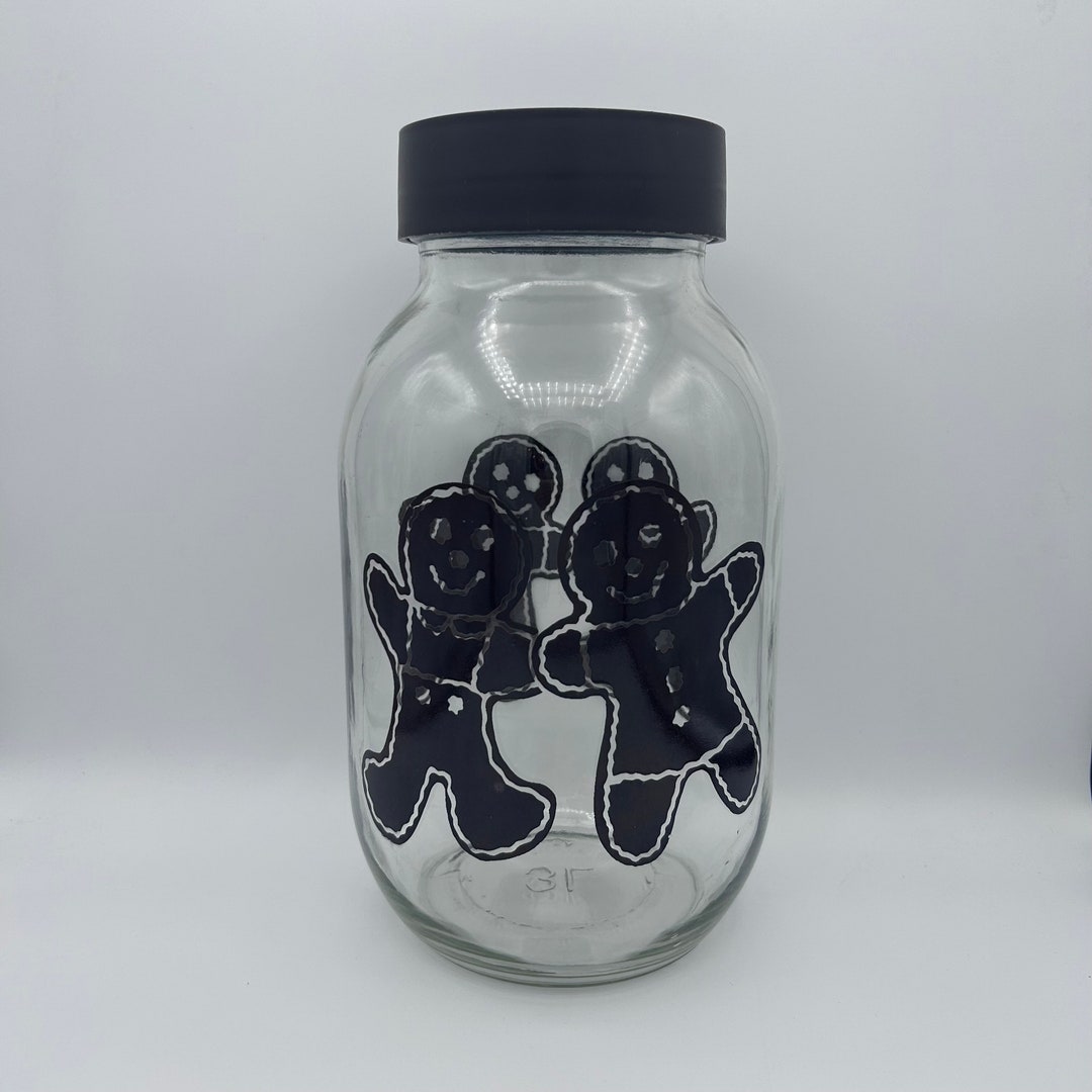 Calton Glass Gingerbread Man Cookie Jar With Lid, Vintage Kitchen Decor ...