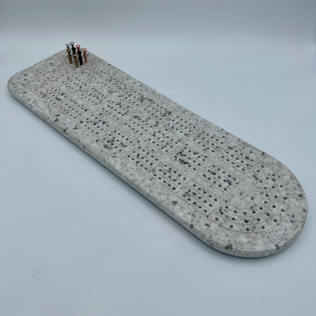 Marble Cribbage Board - White, Grey, Stone, Heavy, Vintage, Cribbage ...