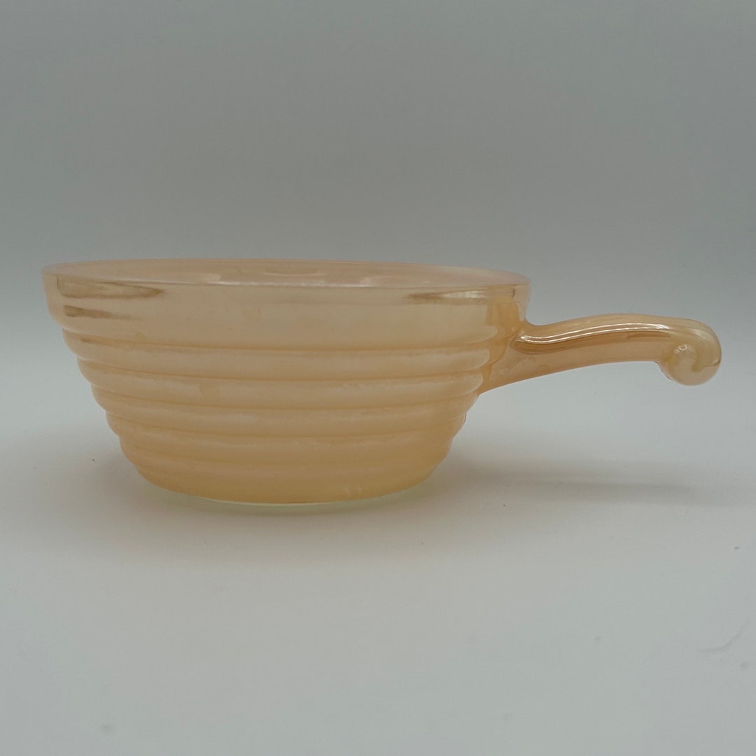 Peach Lusterware Bowl With Handle - White Fire King Glass Vintage ...