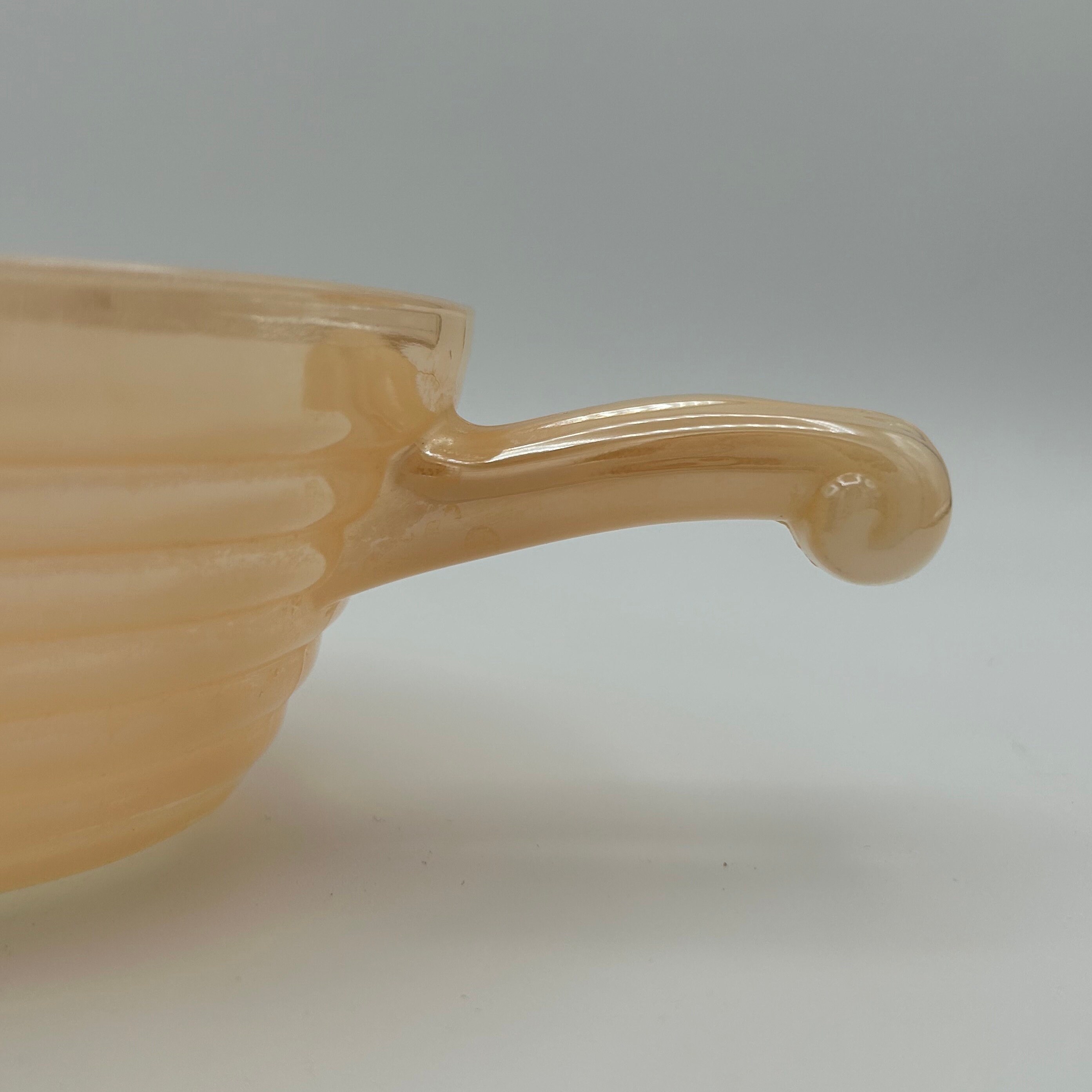 Peach Lusterware Bowl With Handle - White Fire King Glass Vintage ...