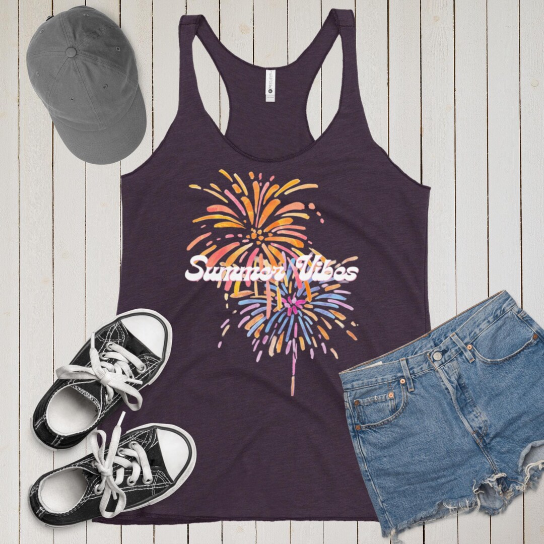 Summer Vibes Retro Firework Fourth of July Tank: Bright Summer Colors ...