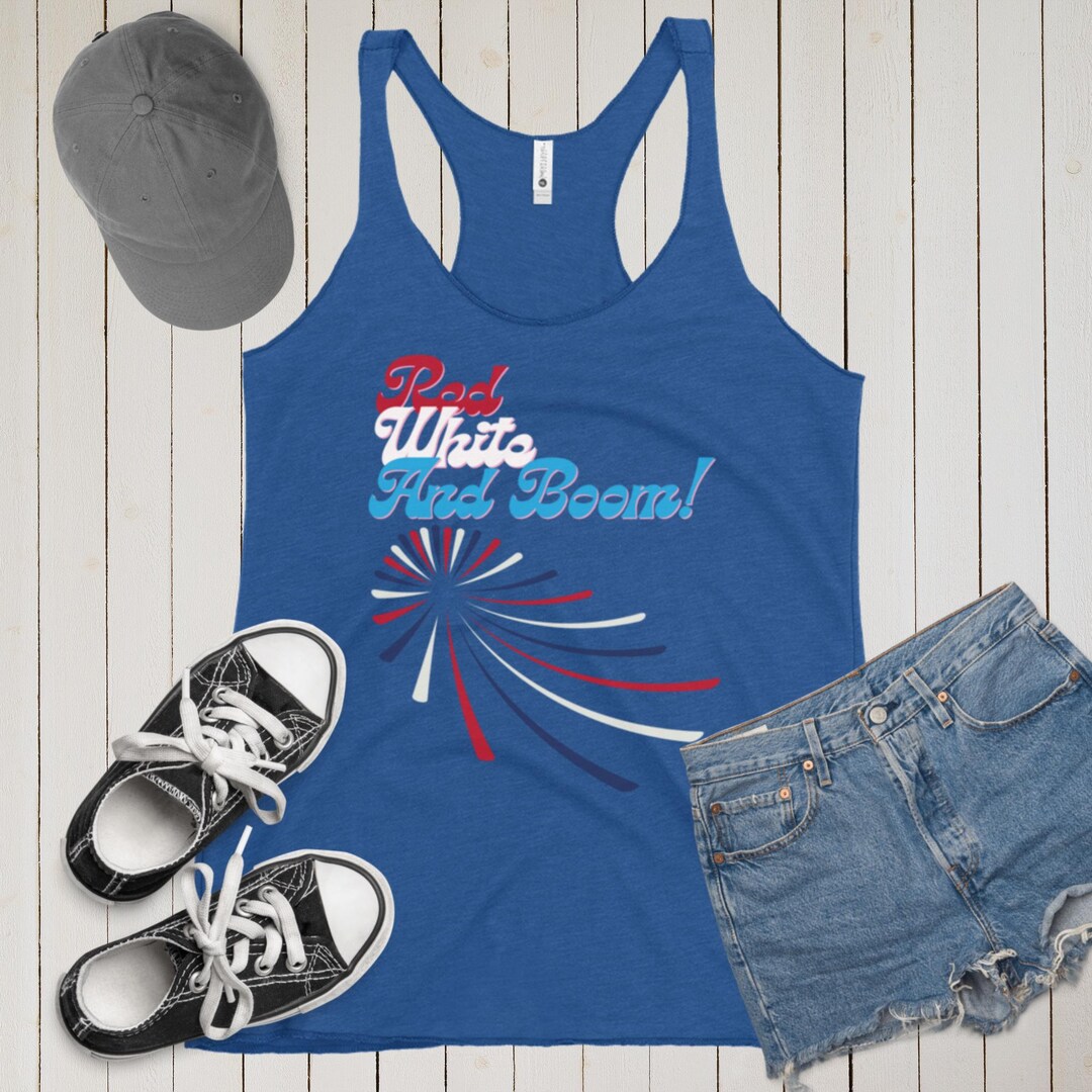 Red White and Boom Fourth of July Tank: Retro Fireworks Tank. Women's ...