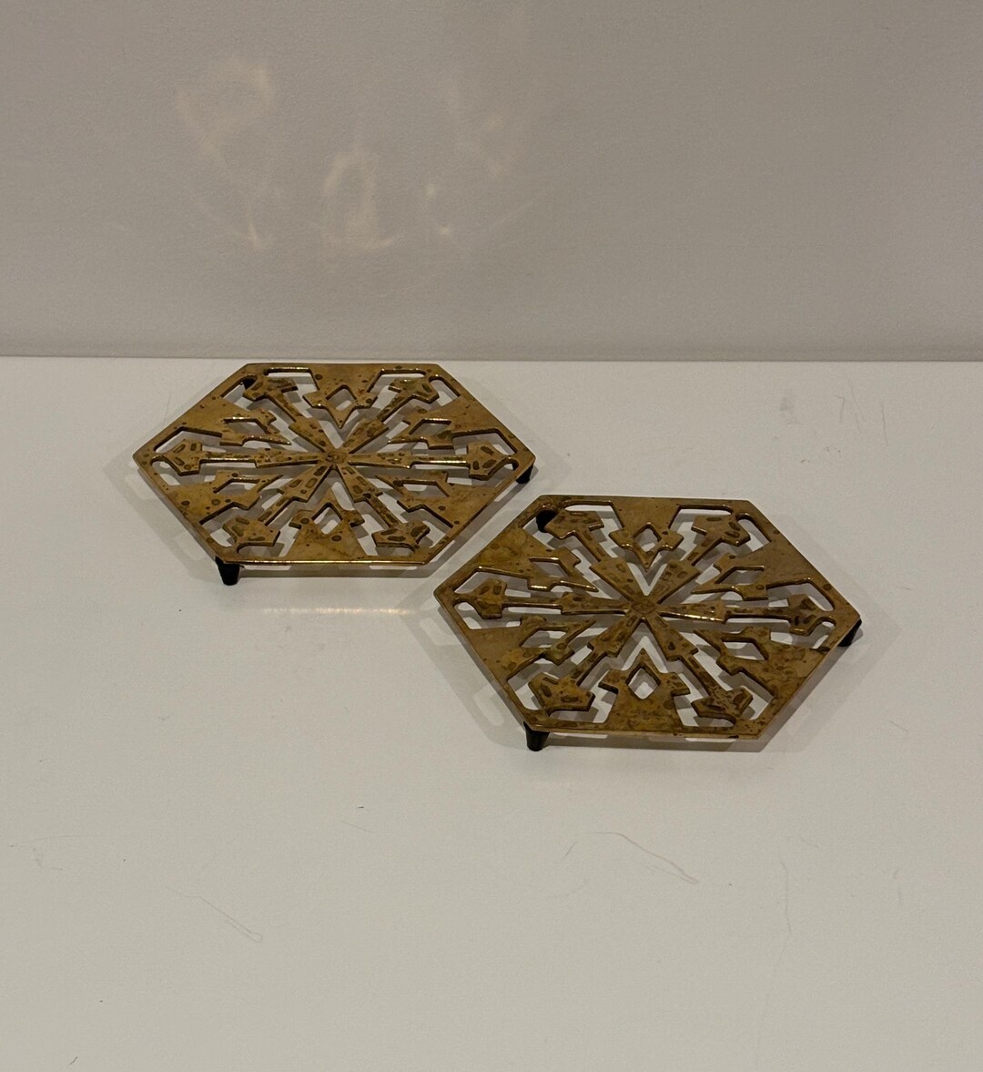 Vintage Brass Trivets Hot Plates Gold Trivets Free Shipping - Etsy