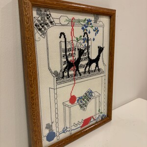 Vintage Framed Cats and Music Needlepoint/cross-stitch Art Piano ...