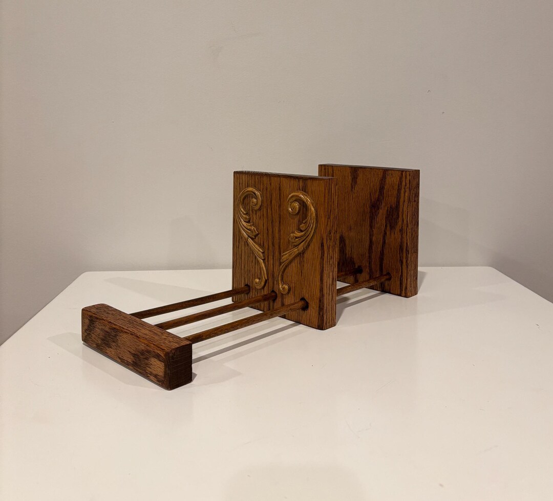 Vintage Wooden Expanding Book Rack- Slide Storage Shelf- Wooden ...