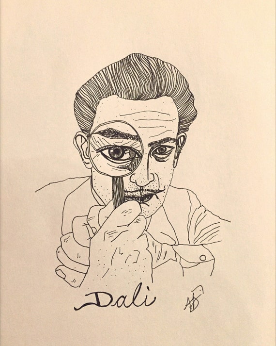 Salvador Dali 8.5 x 11 ink line drawing | Etsy