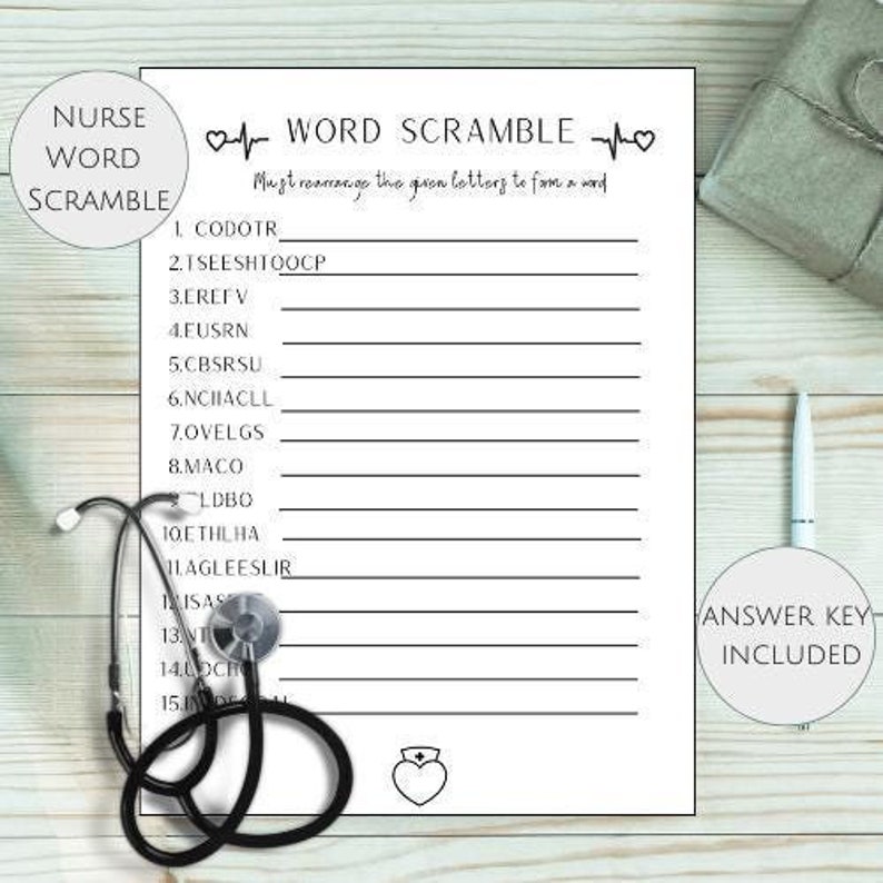 Printable Nurse Word Scramble Game, Nursing Theme, Graduation Games ...