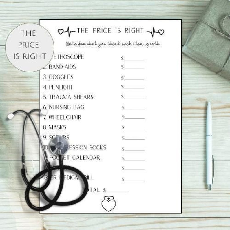 Printable Nurse the Price is Right Game, Nursing Theme, Graduation ...