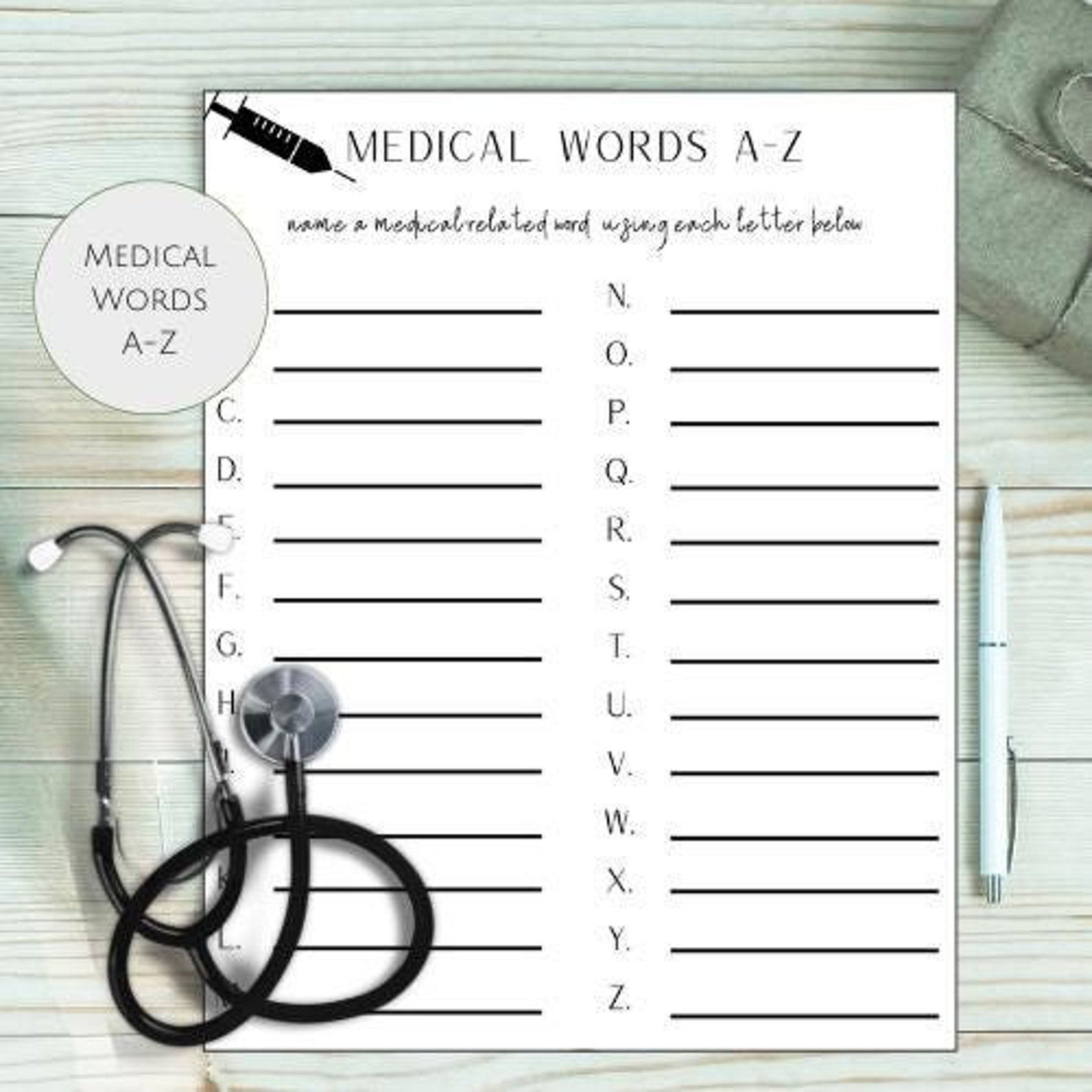 Printable Medical Words A-Z Game, Nursing Theme, Graduation Games ...