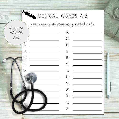 Printable Medical Words A-Z Game, Nursing Theme, Graduation Games ...
