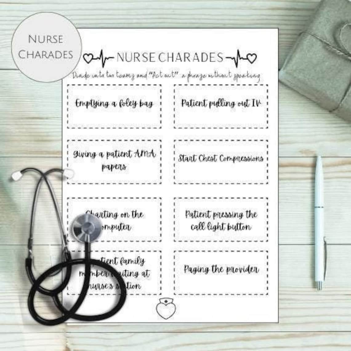 Printable Nurse Charades Game, Nursing Theme, Graduation Game ...