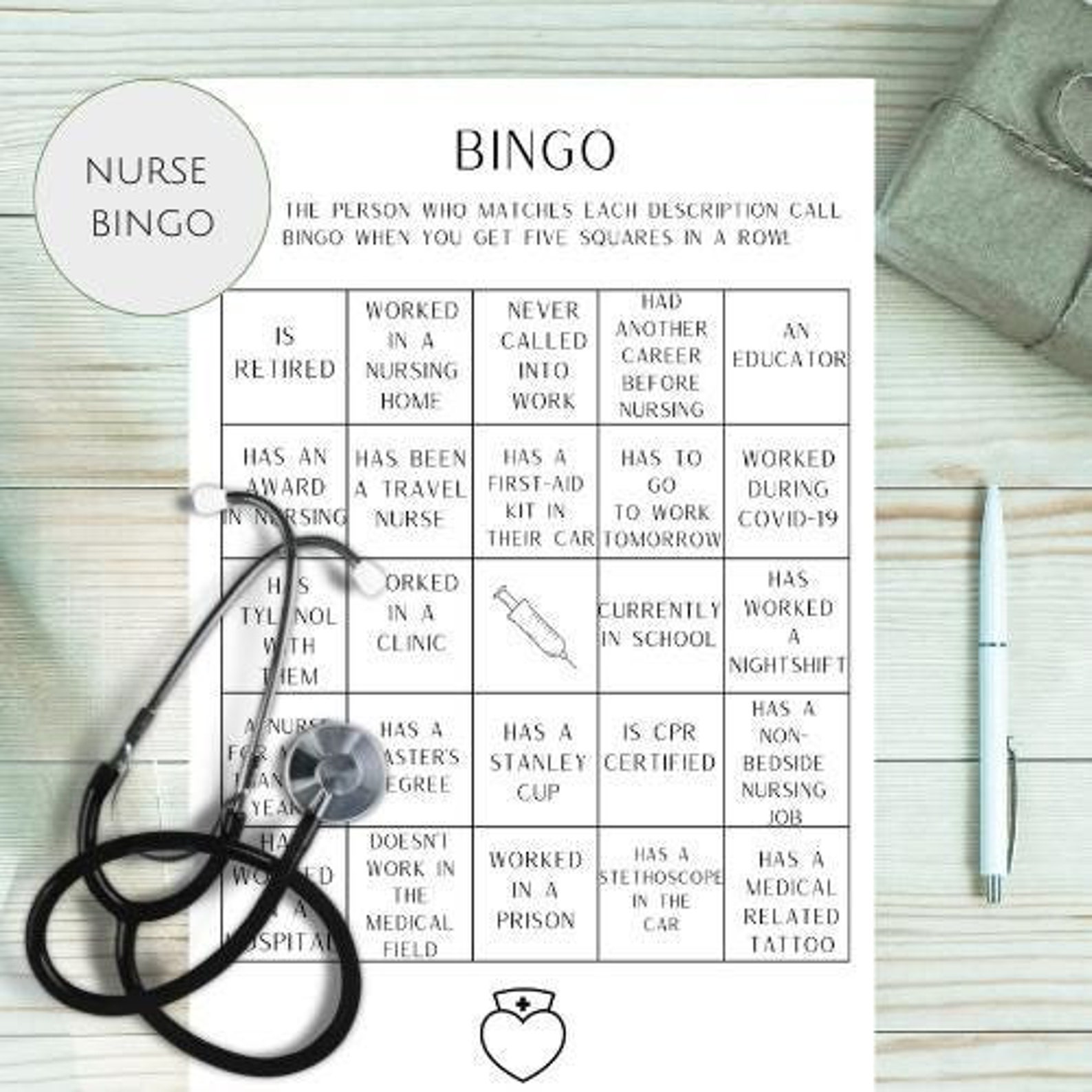 Printable Nurse Bingo Game, Nursing Theme, Graduation Games, Retirement ...