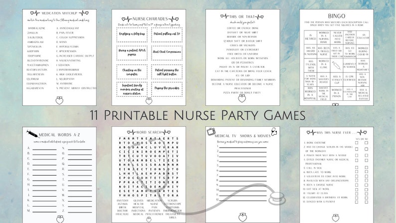 11 Printable Nurse Party Games Bundle, Graduation Games, Retirement ...
