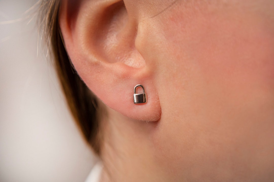 Lock Stud Earrings · Small Lock Earrings · Tiny Padlock Stud Gold or Silver Earrings · 925 ...