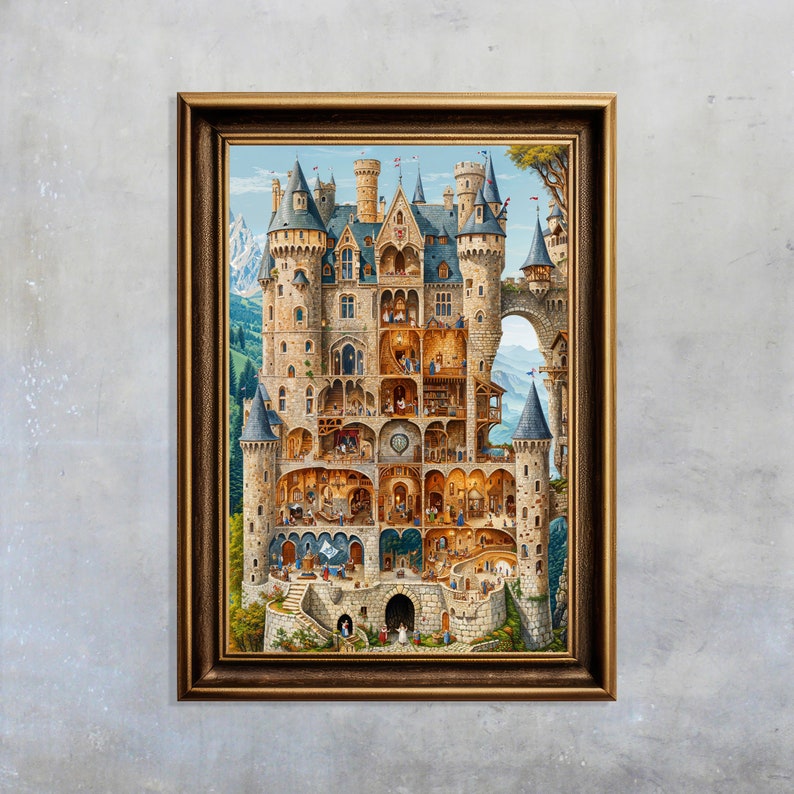 Enchanted Castle Cutaway Print, Fairytale Landscape Art, Fantasy ...