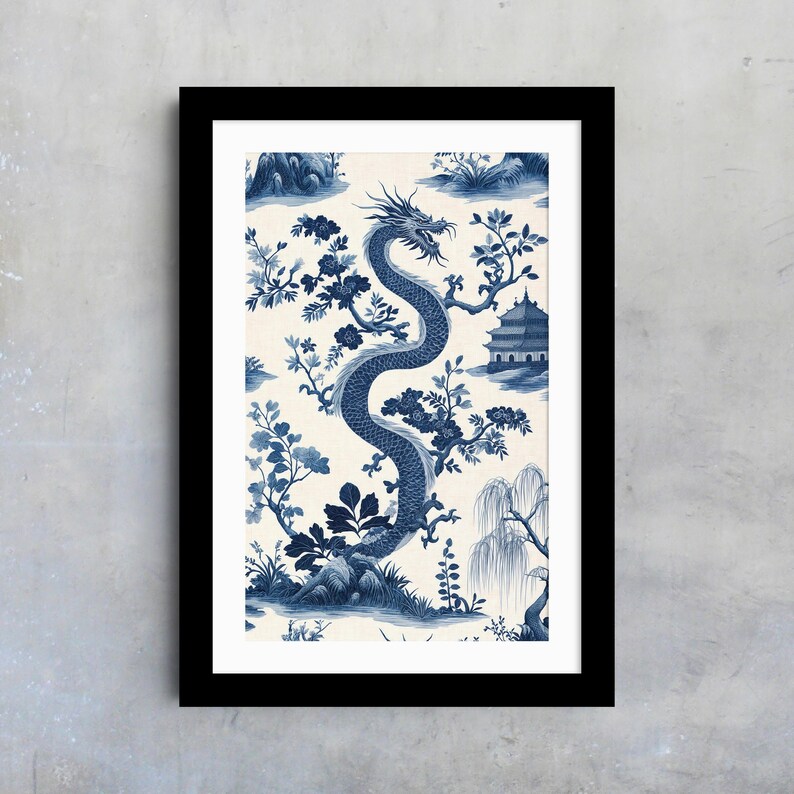 Chinoiserie Wall Art, Blue & White Asian Style Decor, Elegant Artwork ...